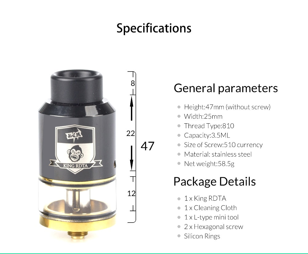 Coil Father King RDTA RDA Vaporizer 3.5ml Tank 810 drip tips 25mm Diam ...